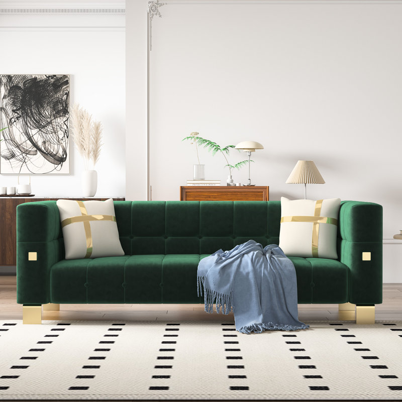 Everly Quinn Sumeeta 88.98'' Velvet Tufted Upholstered Sofa with Square ...