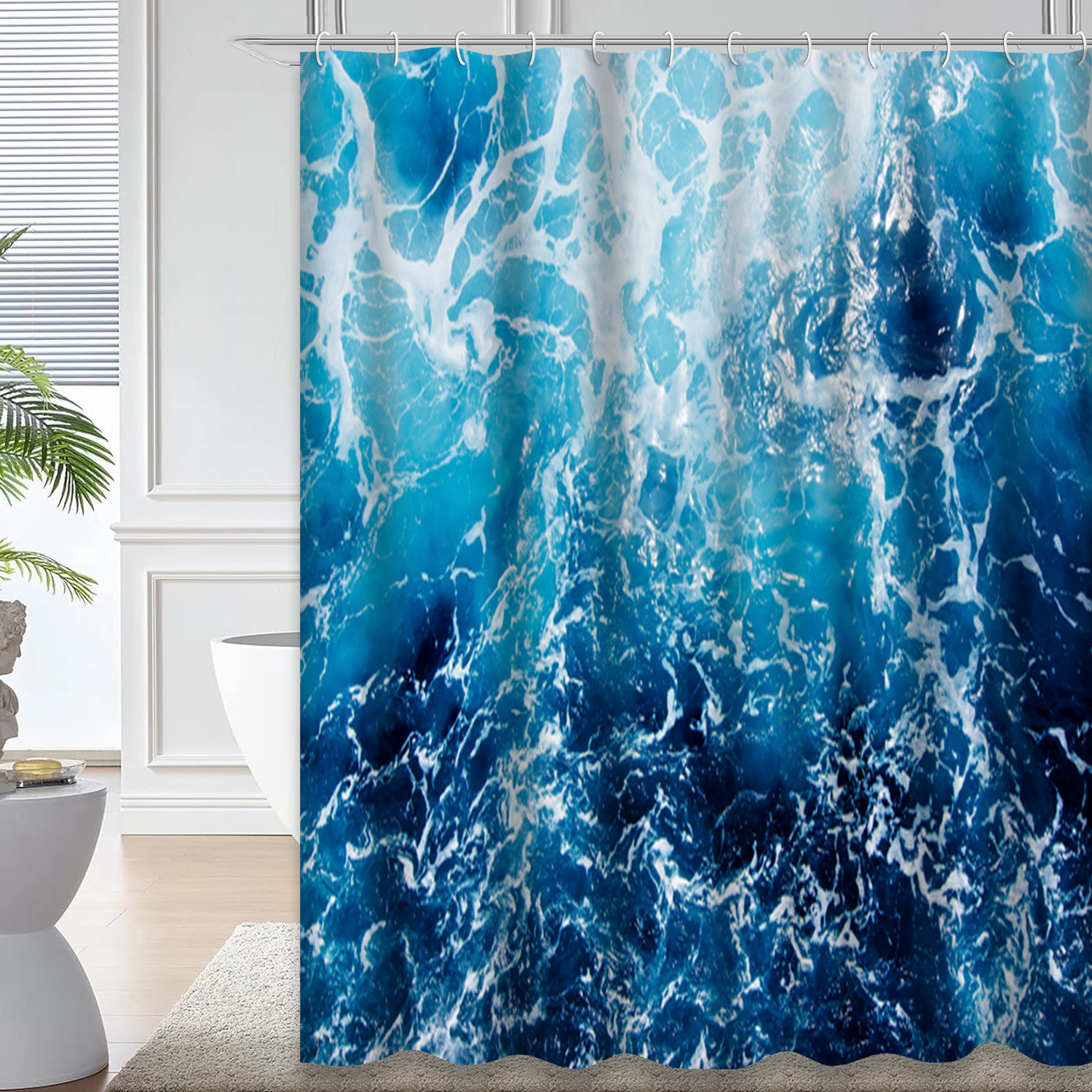 East Urban Home Azure Blue Ocean Shower Curtain, 72x72 in, 12 Hooks ...