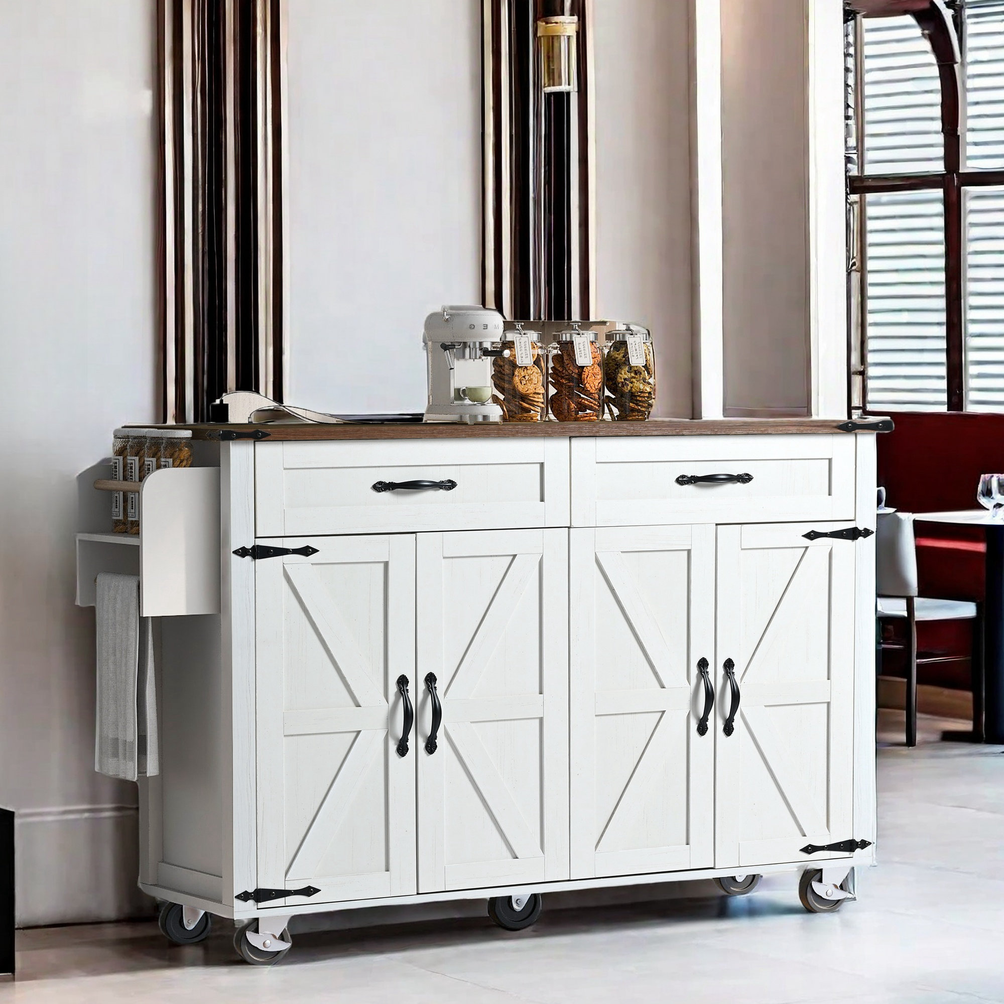 Red Barrel Studio® Farant Rolling Kitchen Cart with Manufactured Wood ...