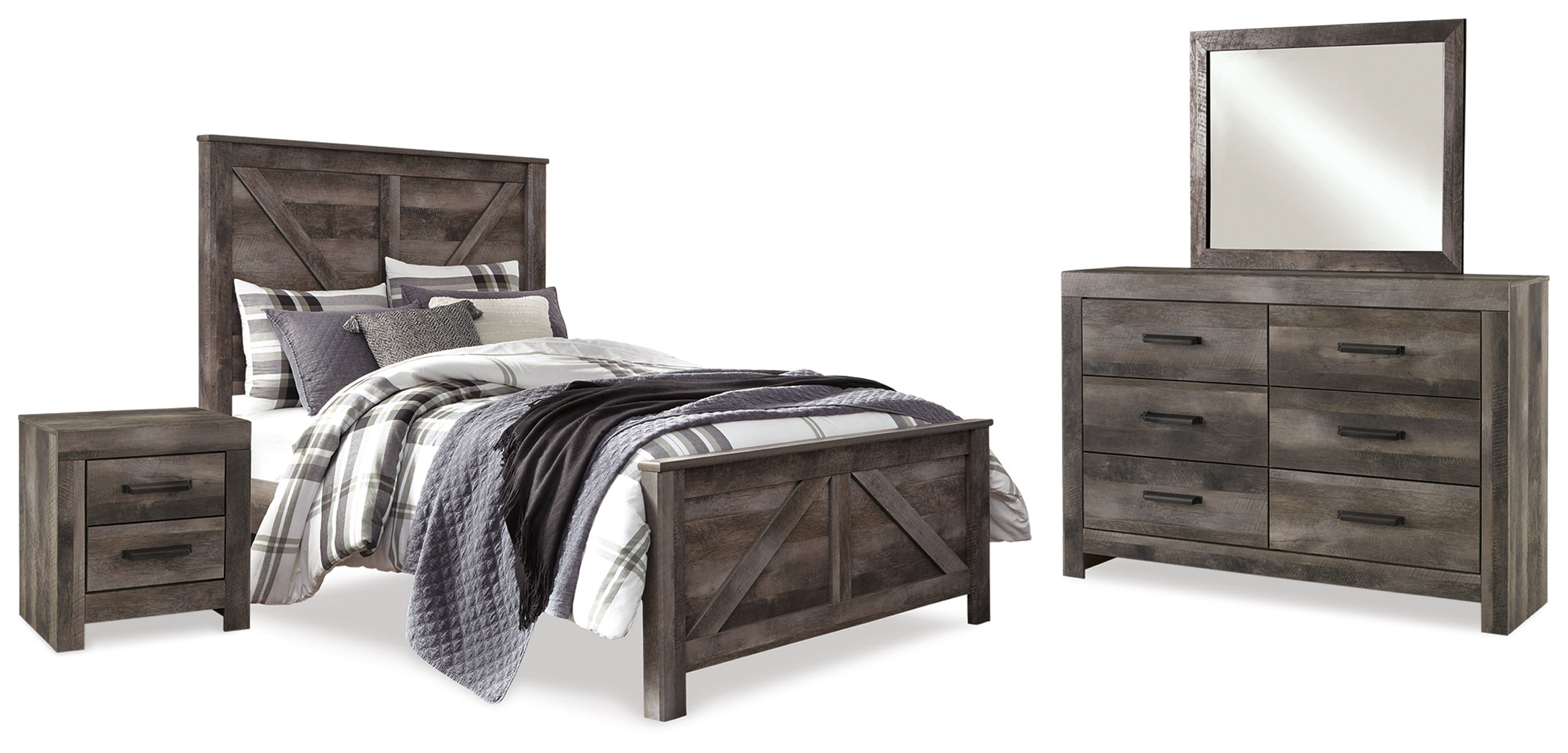 Gracie Oaks Wynnlow Crossbuck Panel Bed, Dresser, Mirror, and ...
