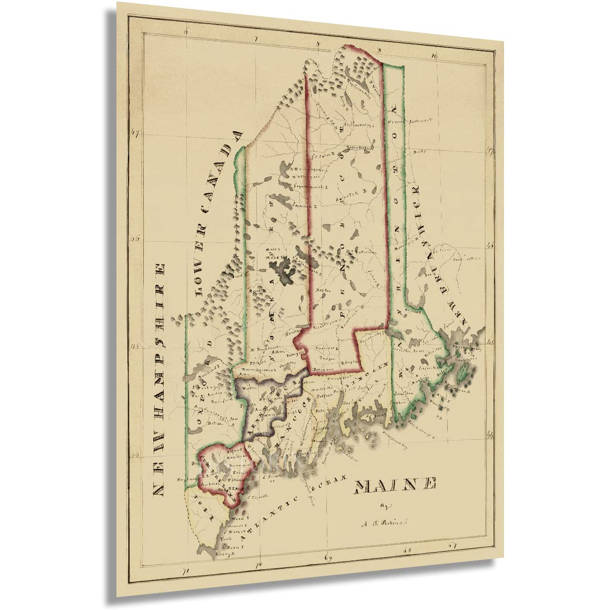 HISTORIC PRINTS HISTORIX Vintage 1820 Maine State Map - 24X36 Inch ...