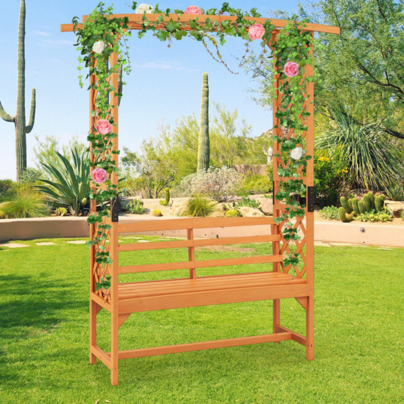 Costway 6.5 Ft Tall Patio Garden Arbor With Pergola 2-seat Bench ...