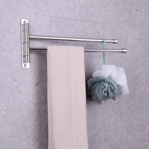 HAPPY LIFE Stainless Steel Swing Arm Towel Bar Rack With 2 Rotating ...