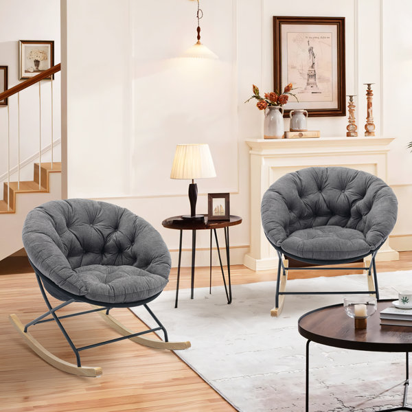 George Oliver Upholstered Rocking Saucer AccentChair withSoild Wood Leg ...