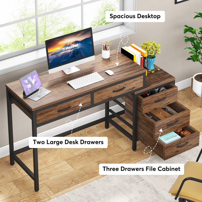 17 Stories 51''W Reversible Desk with Drawers & Reviews | Wayfair