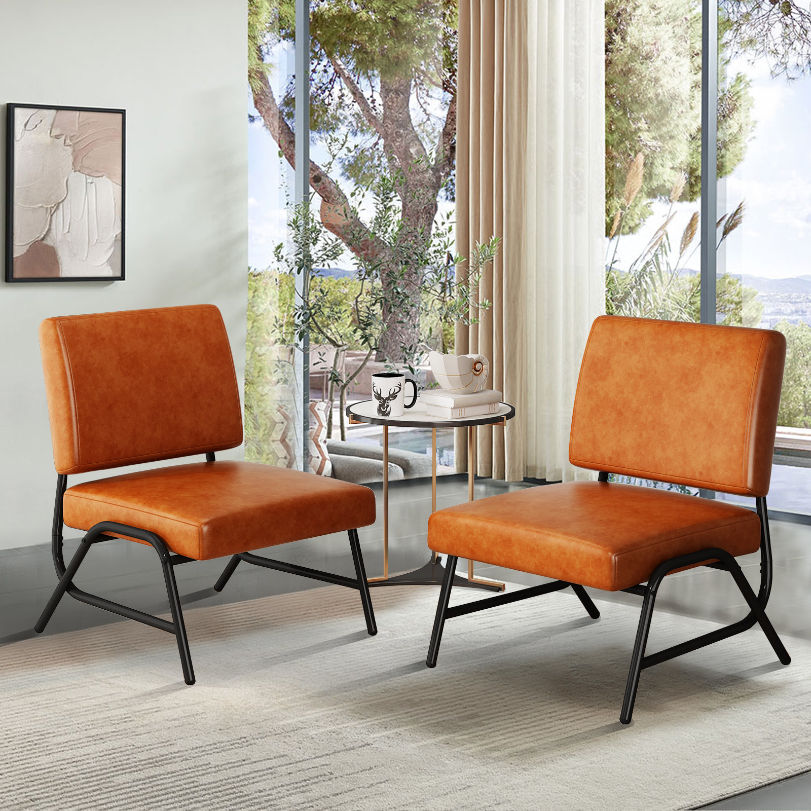 17 Stories Yarira Faux Leather Upholstered Armless Side Chair Accent ...