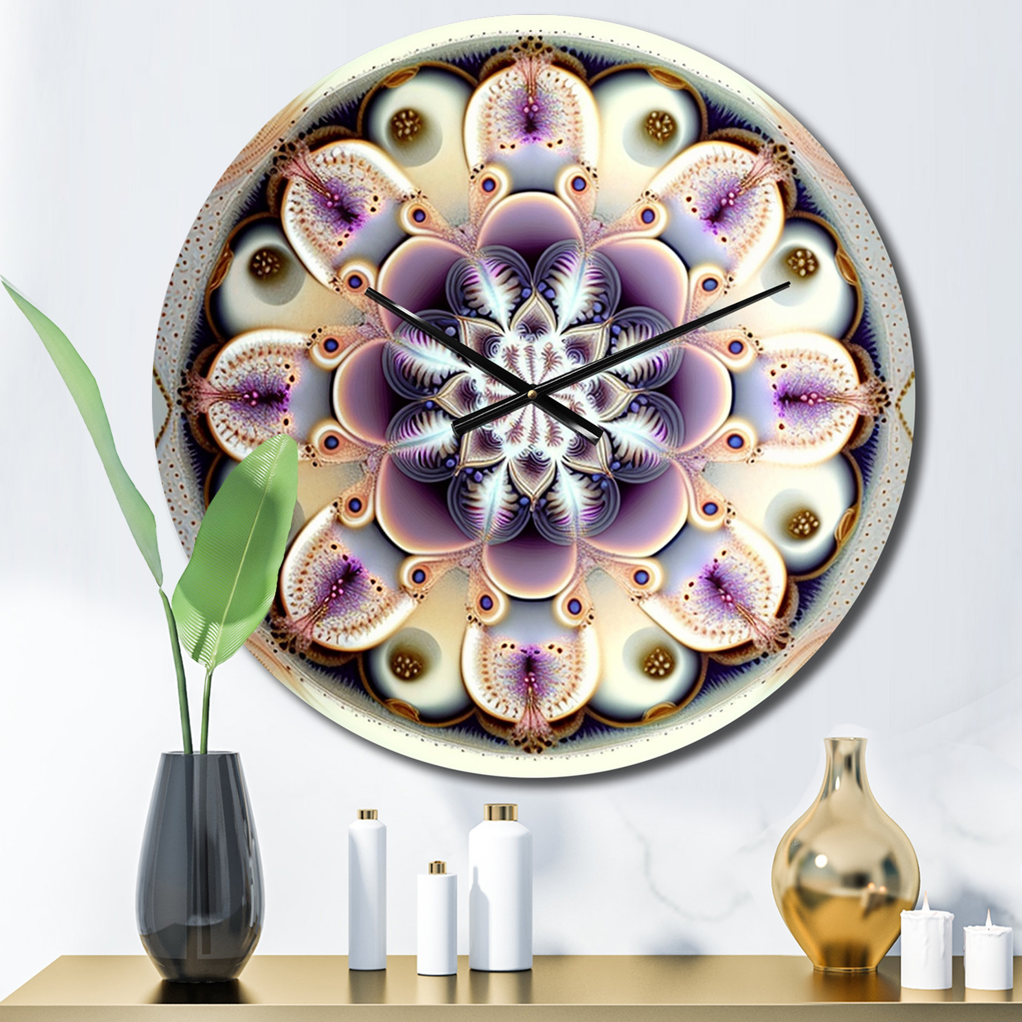 Design Art Ethereal Fractal Mandal In Purple And Yellow II Metal Wall ...