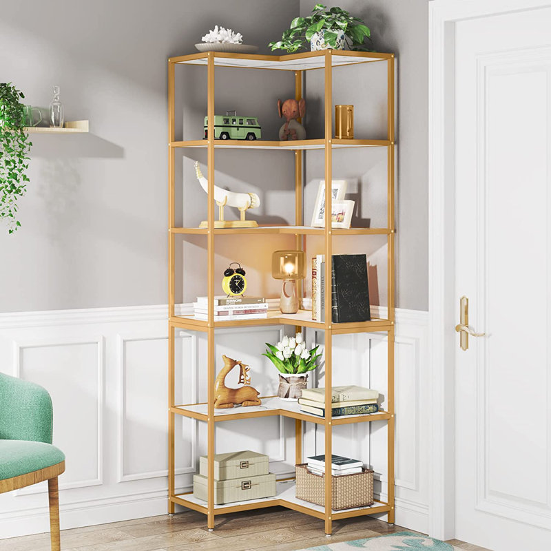 Mercer41 White Golden Corner Bookcases & Reviews | Wayfair