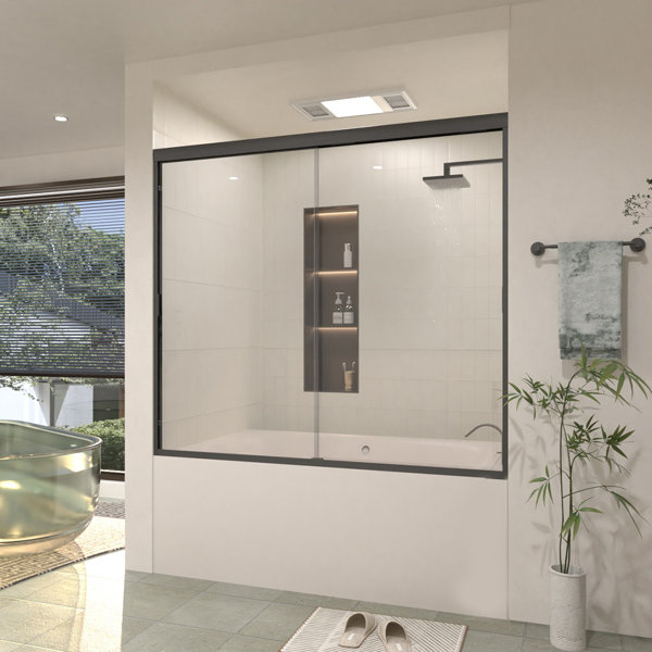 Taimei 60 In. W X 56 In. H Sliding Semi Frameless Tub Door With Clear ...