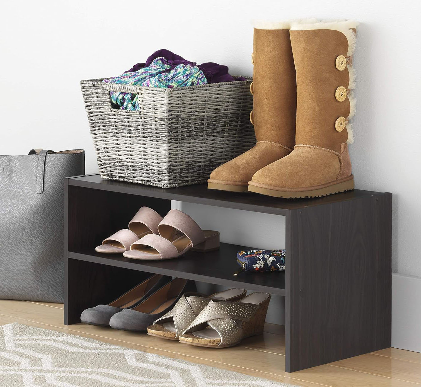 Latitude Run® Wood Stackable 2-Shelf Shoe Rack, 24 INCH - Wayfair Canada