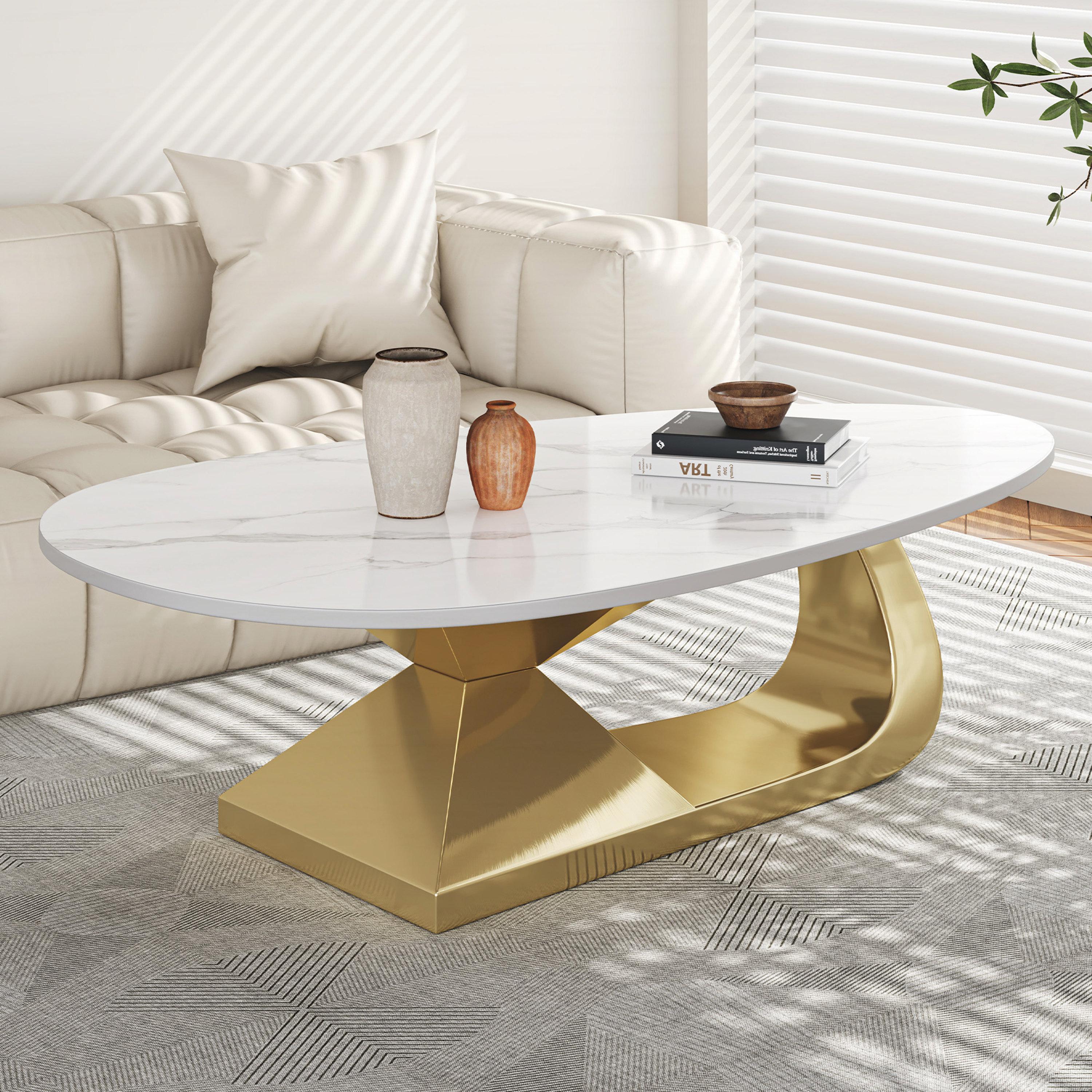 Hokku Designs Modern Sintered Stone Tabletop Coffee Table with ...