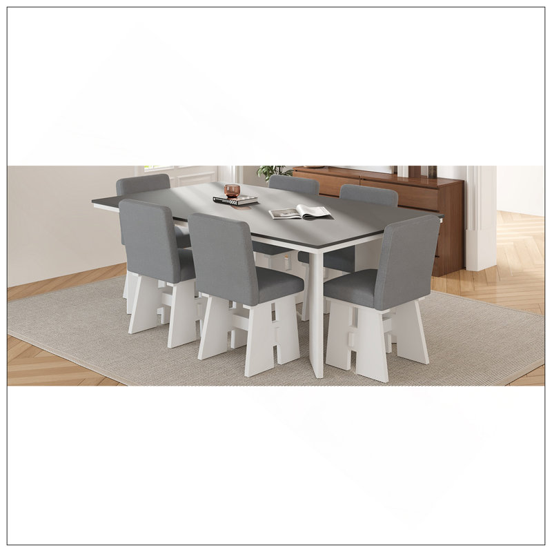 Ebern Designs Modern 7-Piece Dining Table Set With 6 Upholstered Dining ...