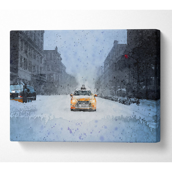 ClassicLiving Yellow Cab In The Snow - Wrapped Canvas Print | Wayfair.co.uk
