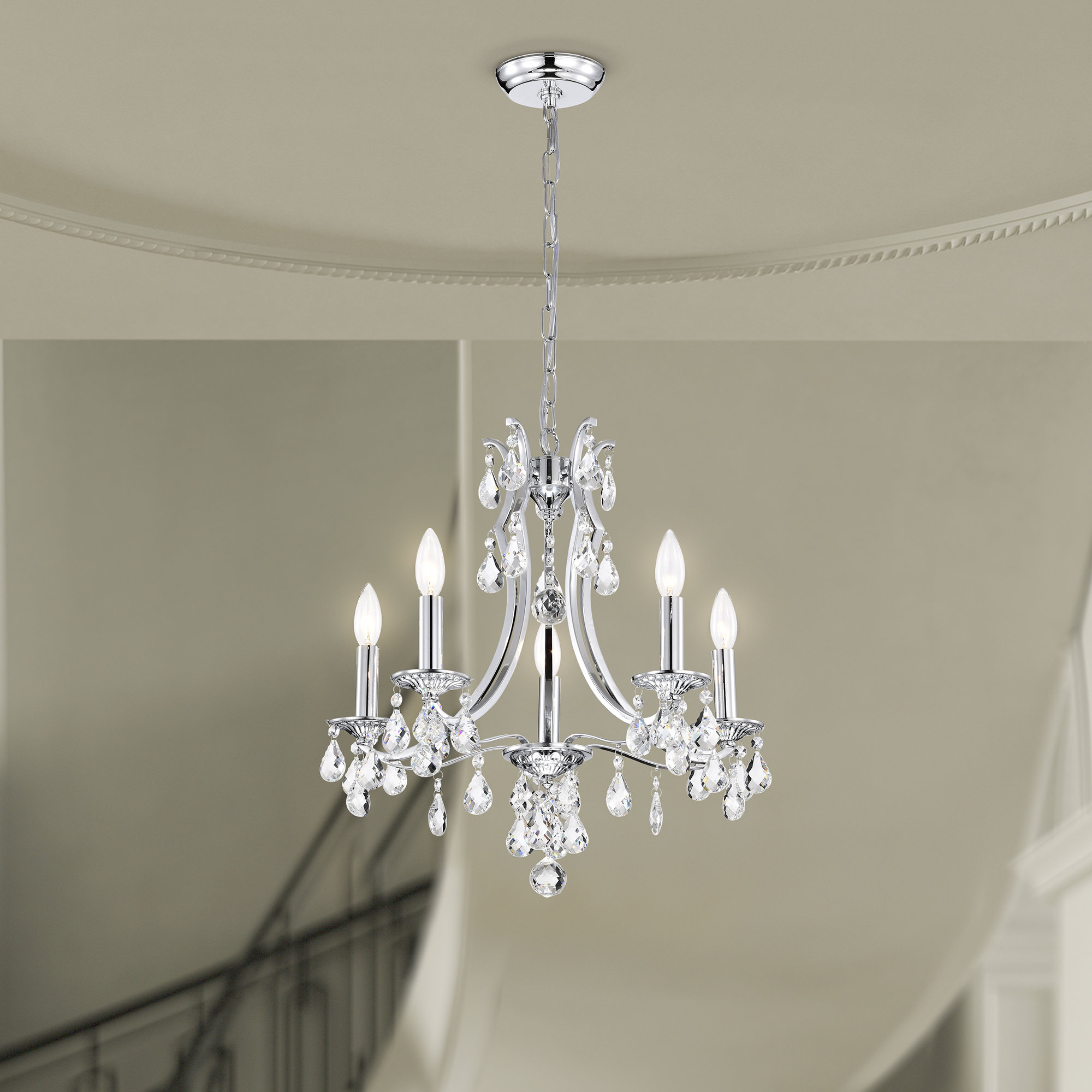 House of Hampton 5-light Chrome And Crystal Candle Style Chandelier ...