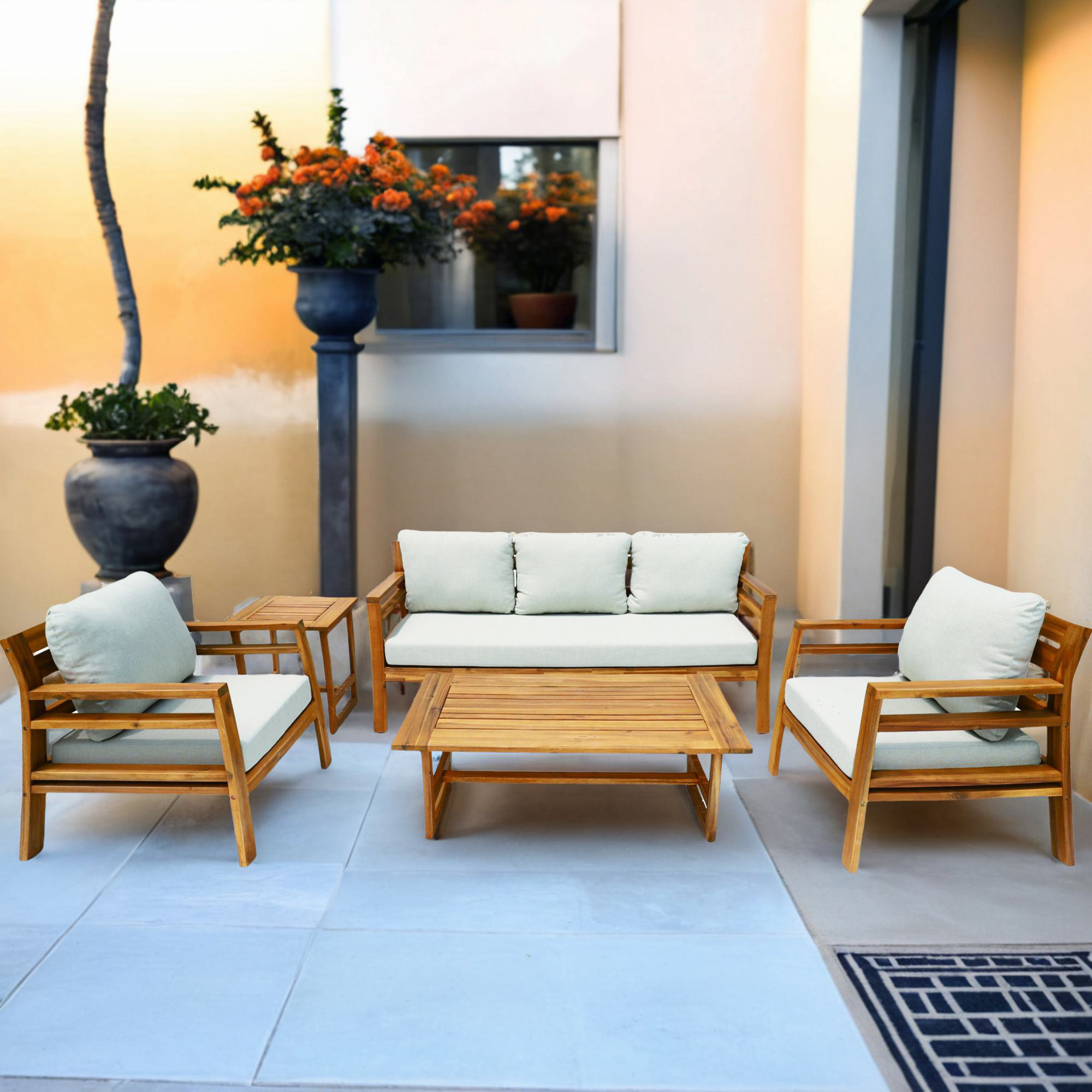 Wrought Studio™ Oketa Acacia Wood 5-Piece Patio Conversation Set With ...