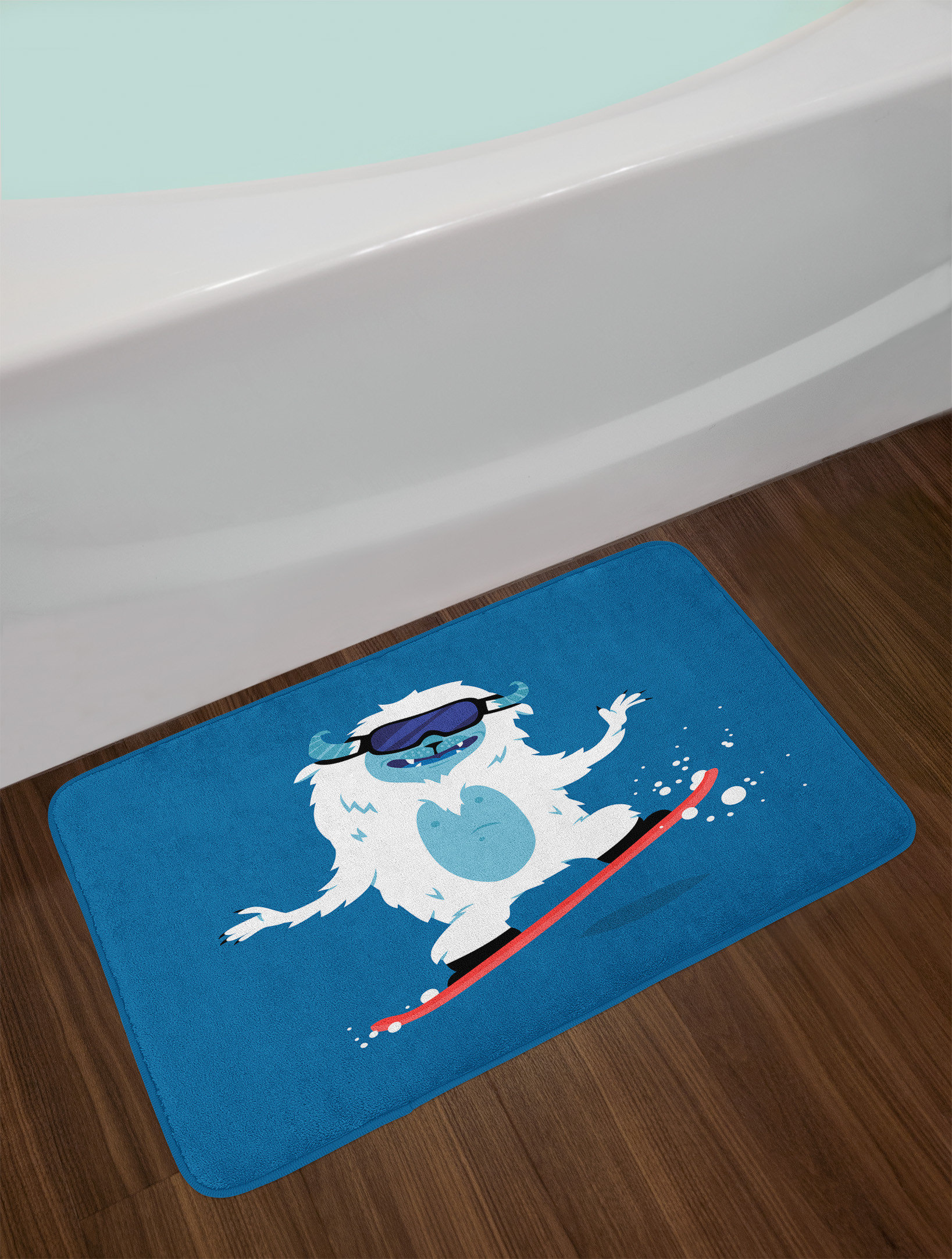Ambesonne Bigfoot Plush Bath Mat, Yeti Snowboard Winter, 30.2"x20 ...