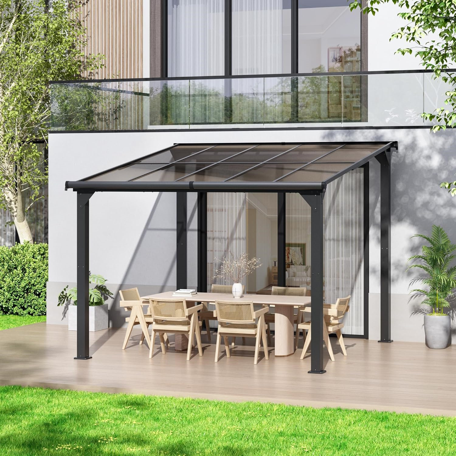 Rockpapa Furniture 10X10 Ft Outdoor Pavilion With Frosted Gray Roof ...