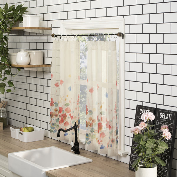 August Grove® Baber Floral Tailored Kitchen Curtain in Poppy Red ...