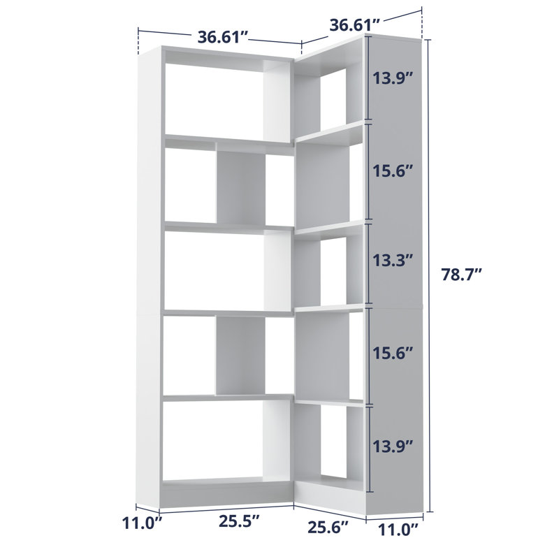 Ebern Designs Princesa 78" H Corner Bookcase 5 Tier L-Shaped Bookshelf ...
