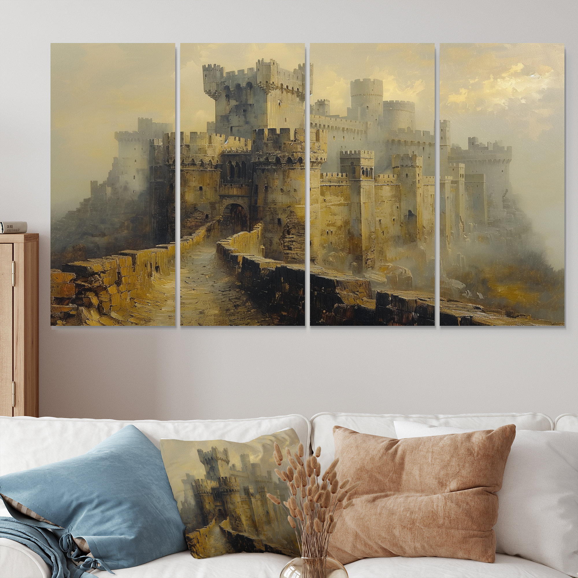 Design Art Grey Beige Autumn Medival French Castle I - Castles Wall Art ...