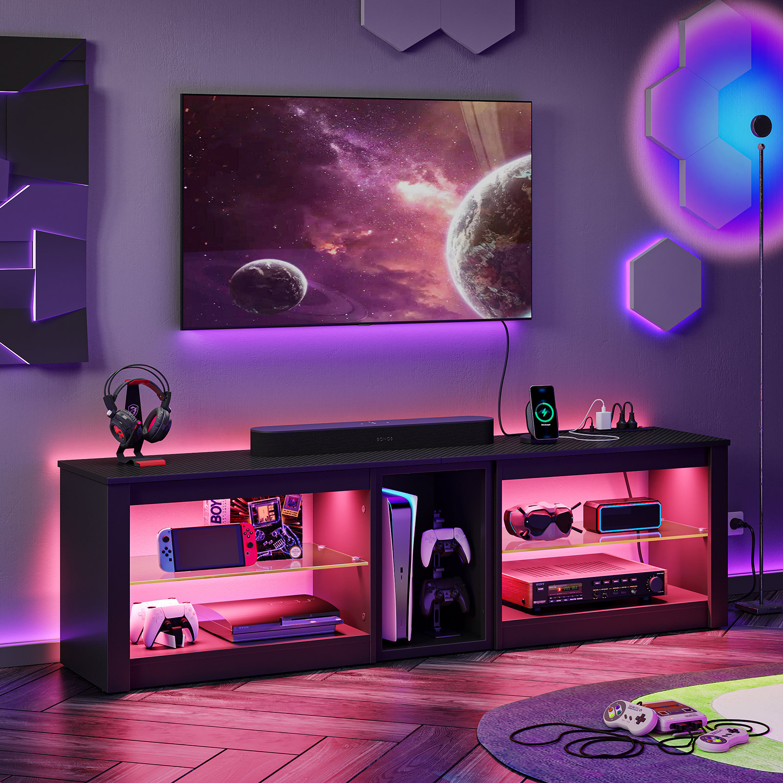 Ebern Designs Maurley TV Stand for TVs up to 70 inch, Gaming Media ...