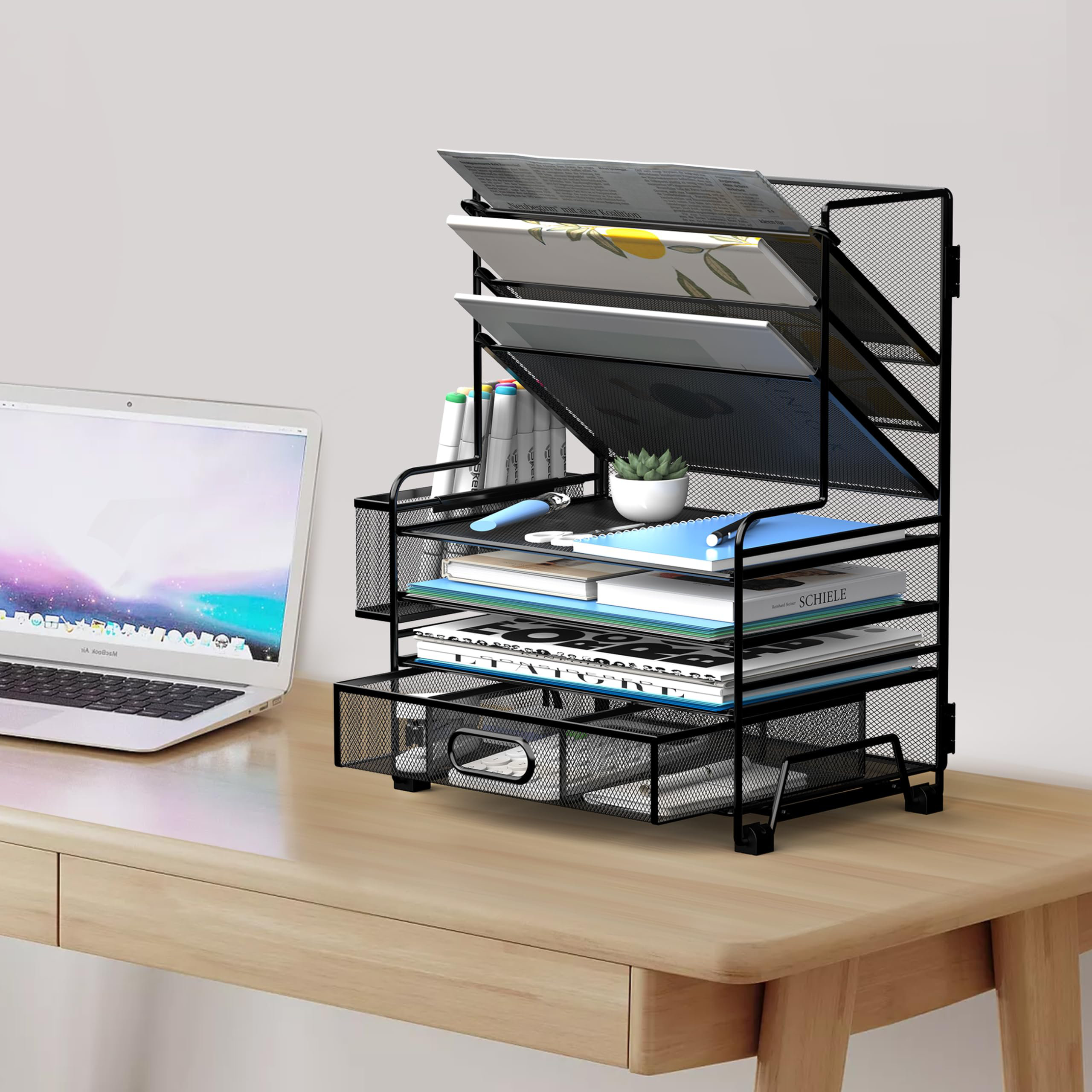 Rebrilliant 4-Tier Paper Organizer + 3-Pocket File Holder + Drawer + 2 ...