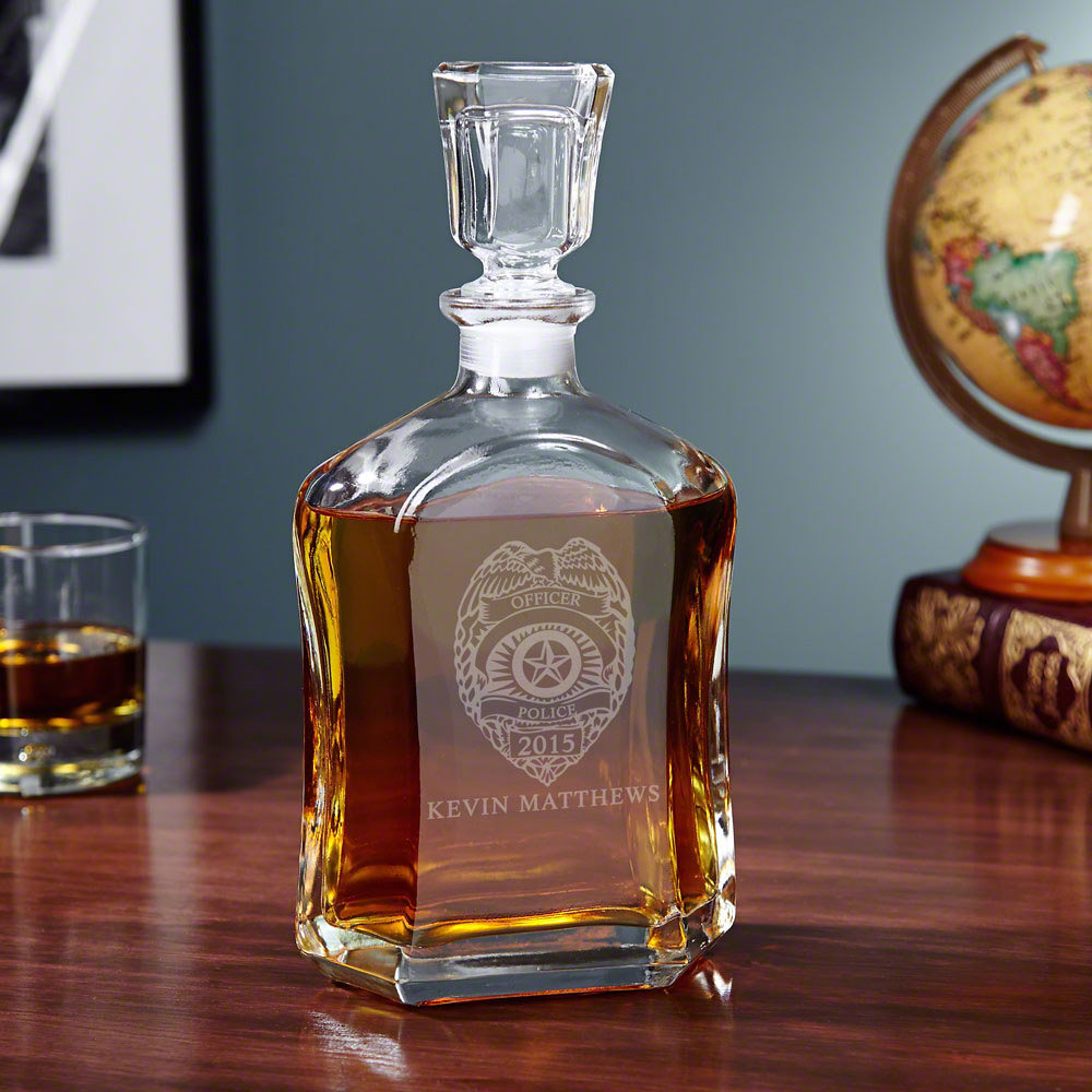 Home Wet Bar Custom Engraved Police Badge Argos Whiskey Decanter 23 oz ...