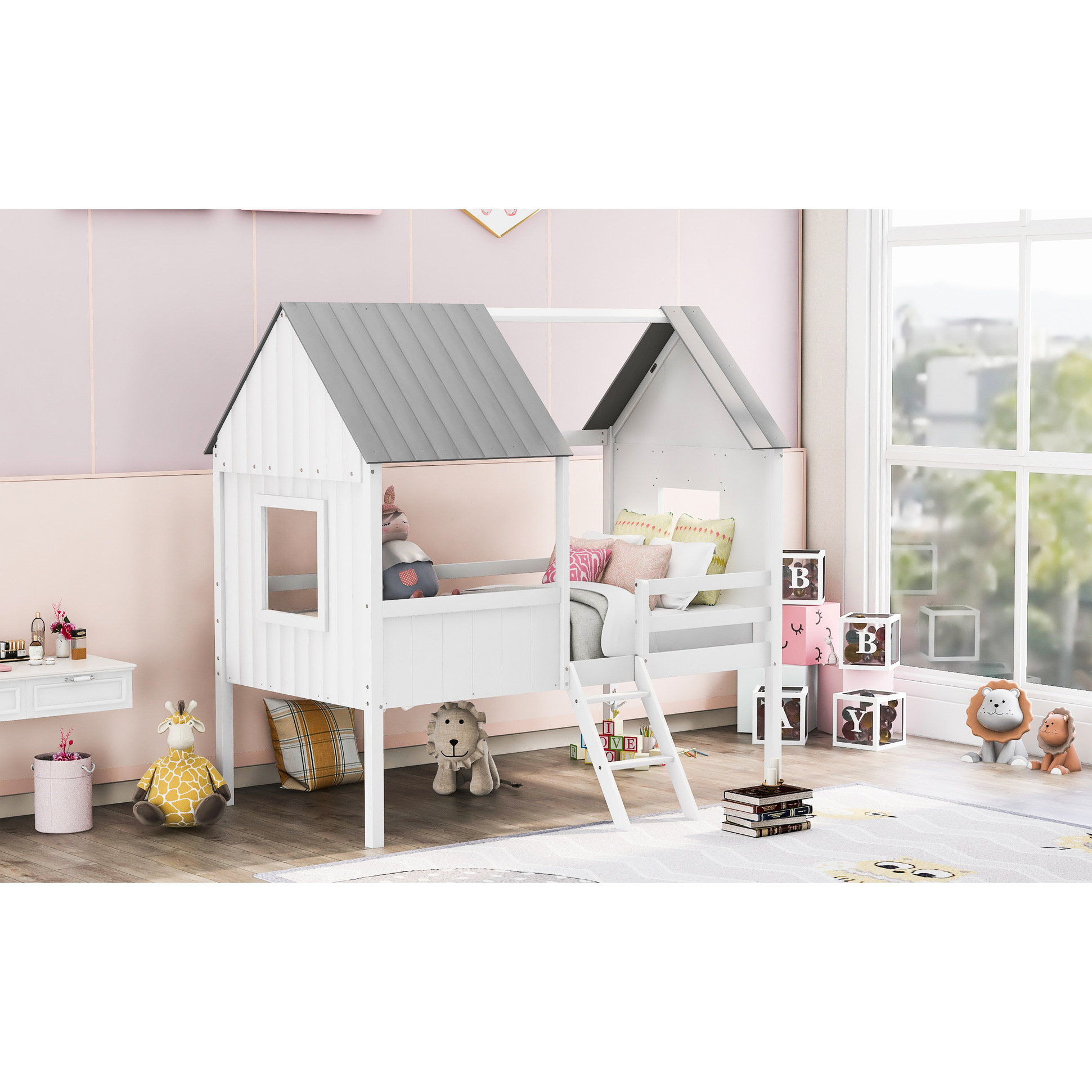 Harper Orchard Wood House Bed For Twins - Two Windows Air Circulation ...