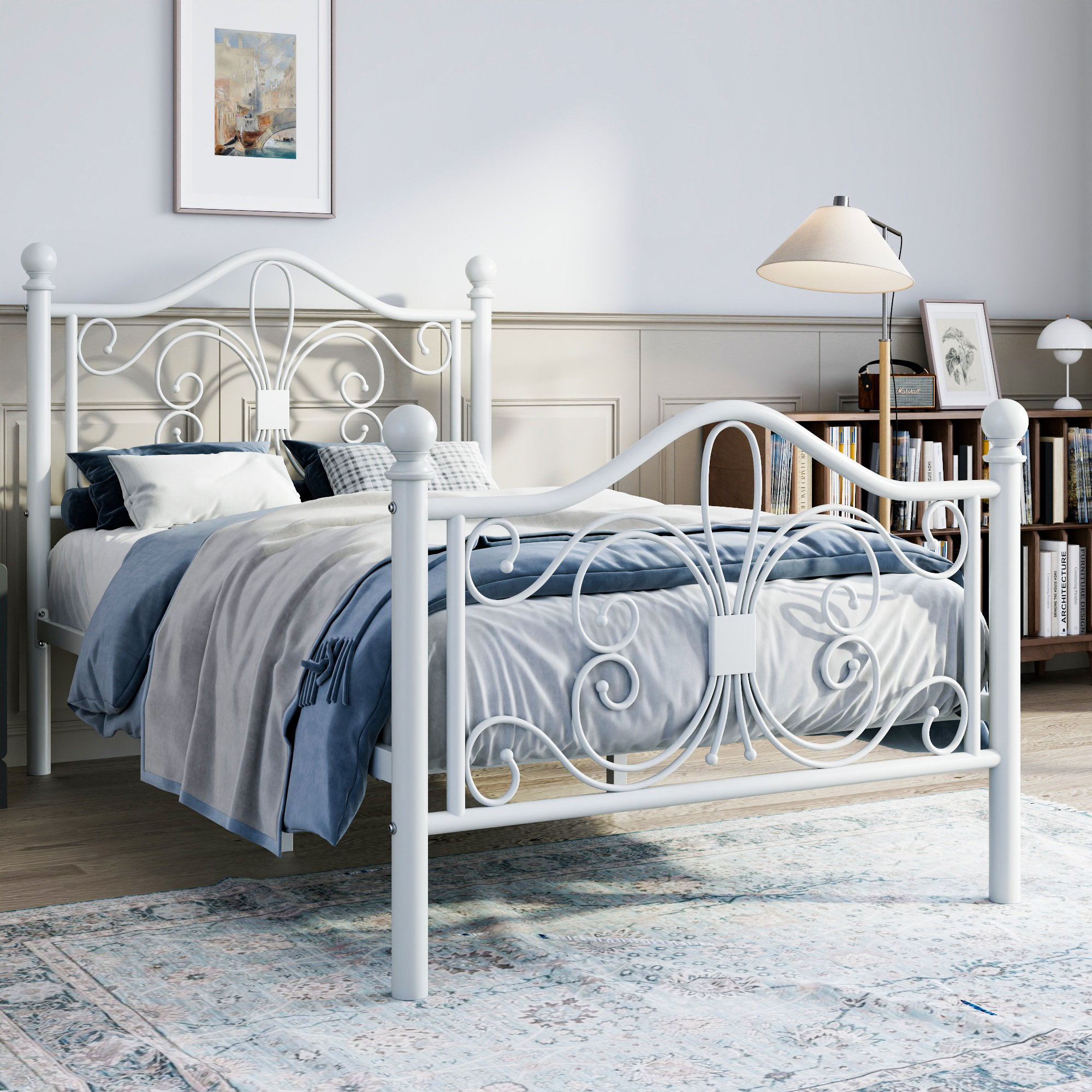 Lark Manor Anterrio Metal Open-Frame Bed with Butterfly Pattern Design ...
