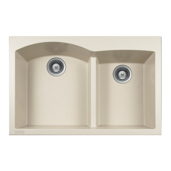 Houzer 33 inch Linen Granite Composite Topmount 60/40 Double Bowl ...