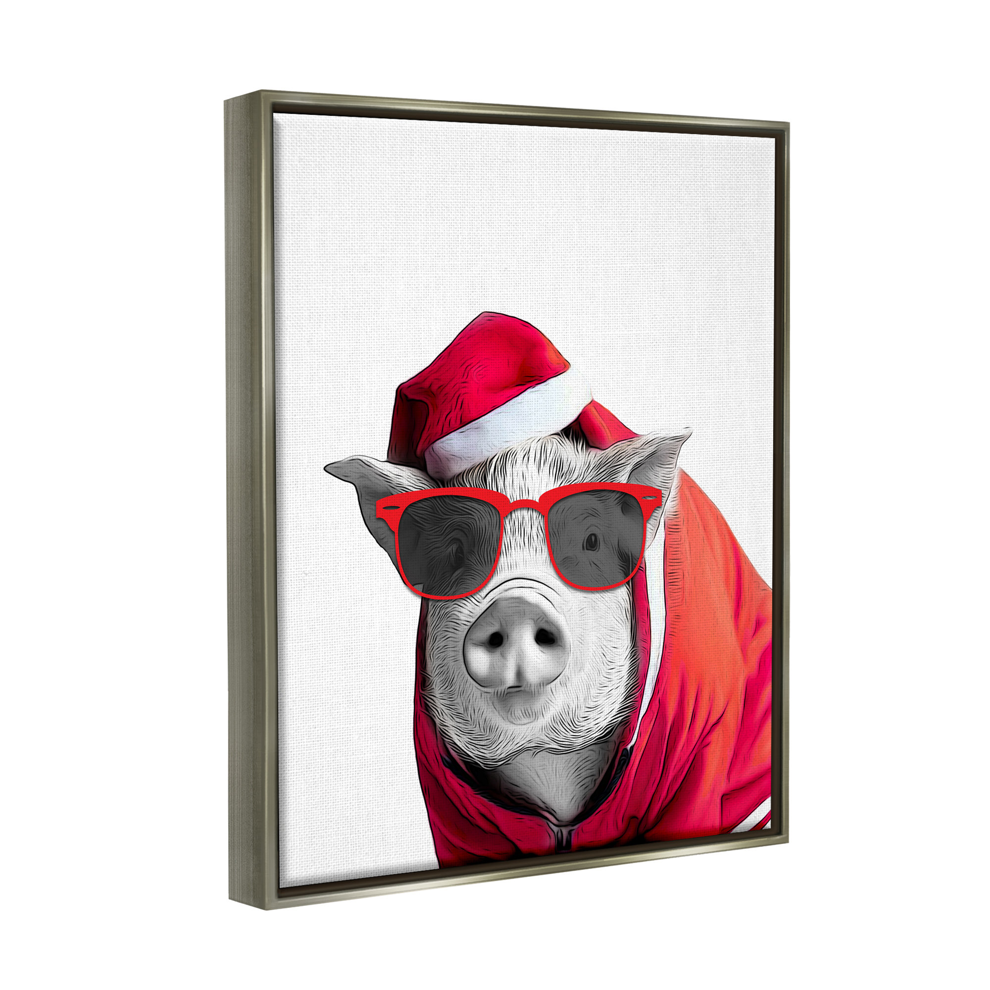 The Holiday Aisle® Pig In Holiday Clothes Framed Floater Canvas Wall ...