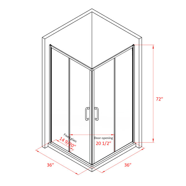 Elegant 36 x 36 x 72 Inch French Framed Square Shower Enclosure and 1/4 ...