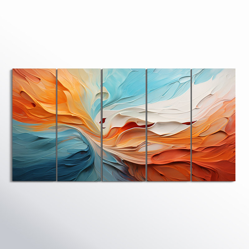 Wade Logan® Teal Orange Bold Abstract Flow Collage I - 5 Piece Wrapped ...