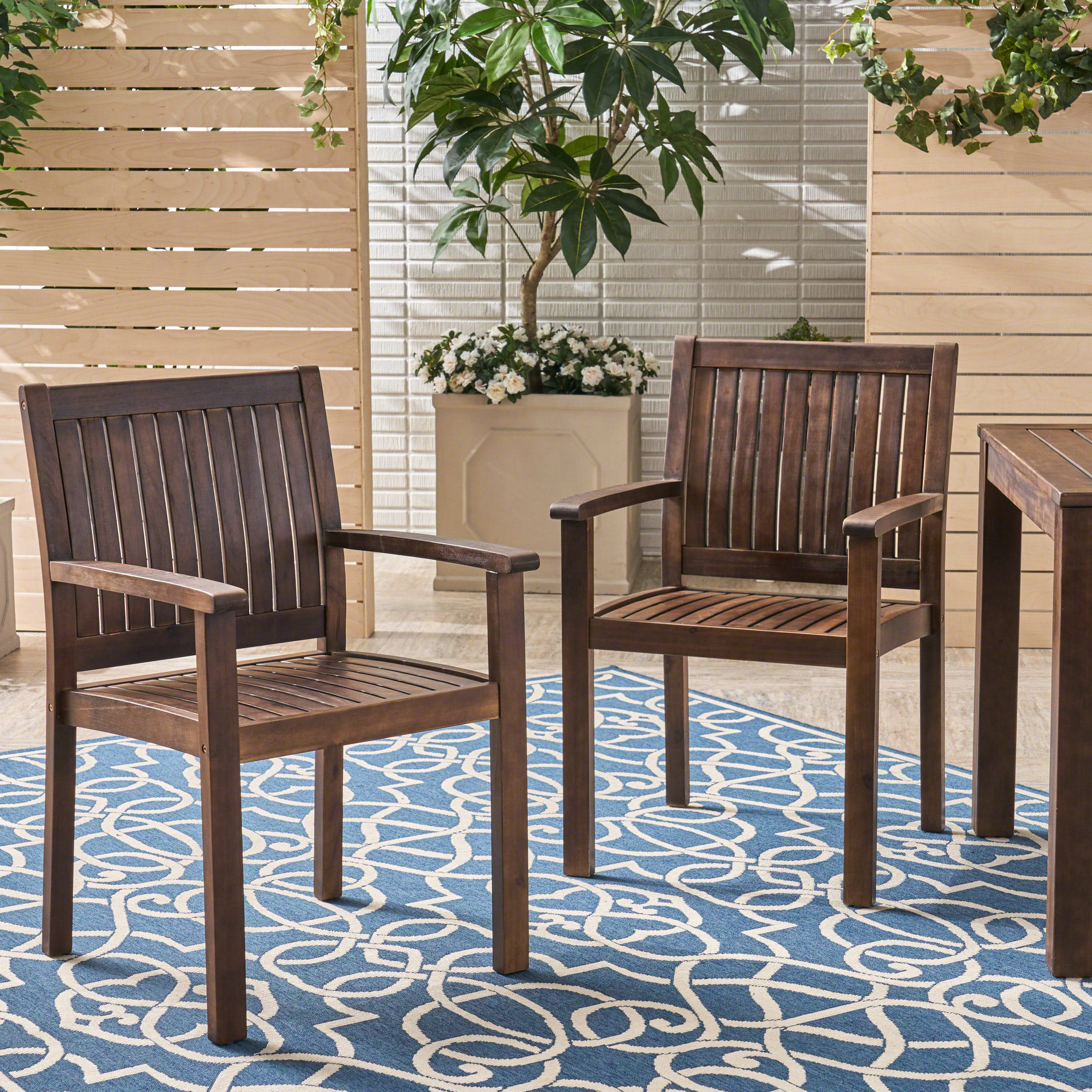 Lark Manor 2pcs Wood Rustic Chairs - Design With Classic Slat Panel ...