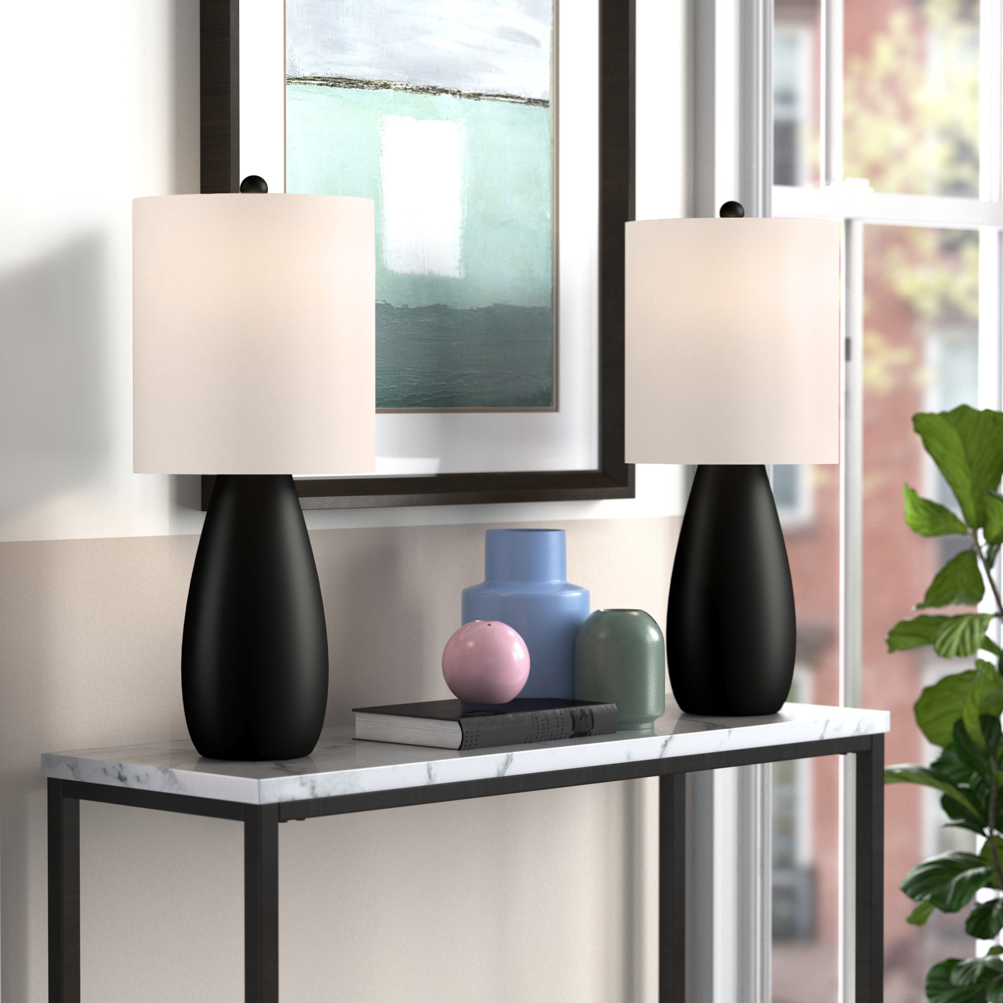 Mercury Row® Halbert 24" Black Table Lamp Set & Reviews | Wayfair