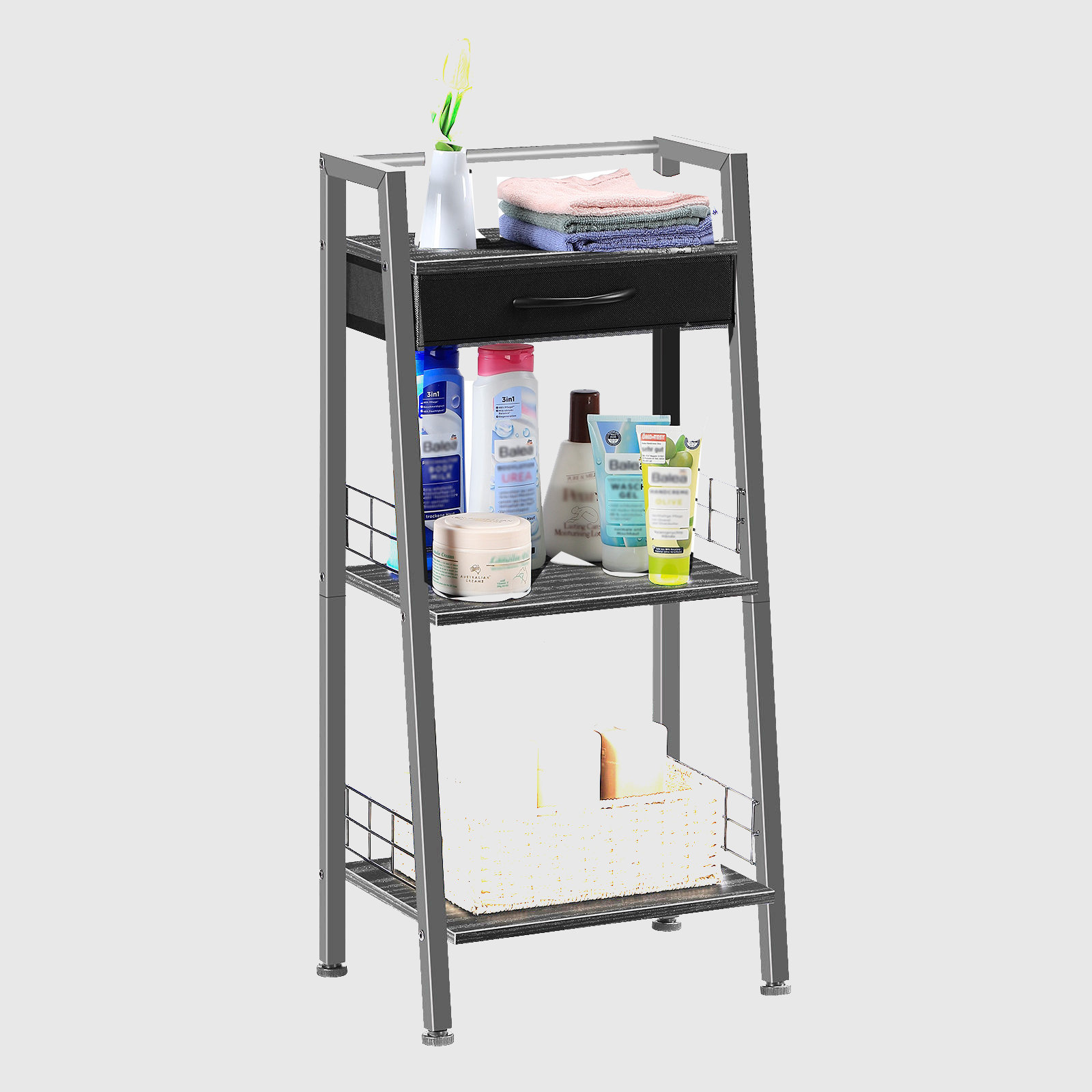 17 Stories 3-Tier Stepped Shelves With Drawers Small Bathroom Storage ...