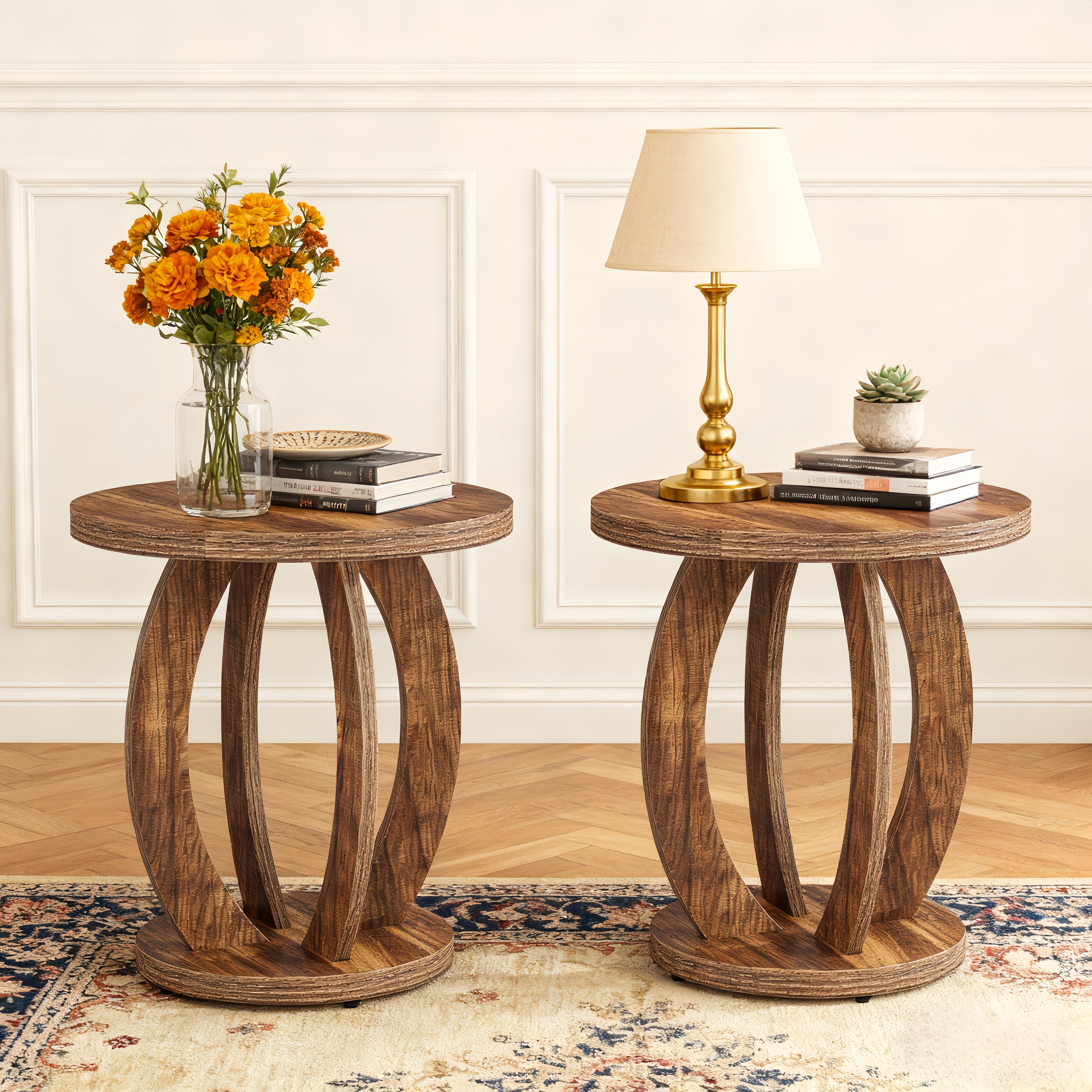 XDYZ 19.69" Round Wood Nightstand, Farmhouse Bedside Table For Bedroom ...