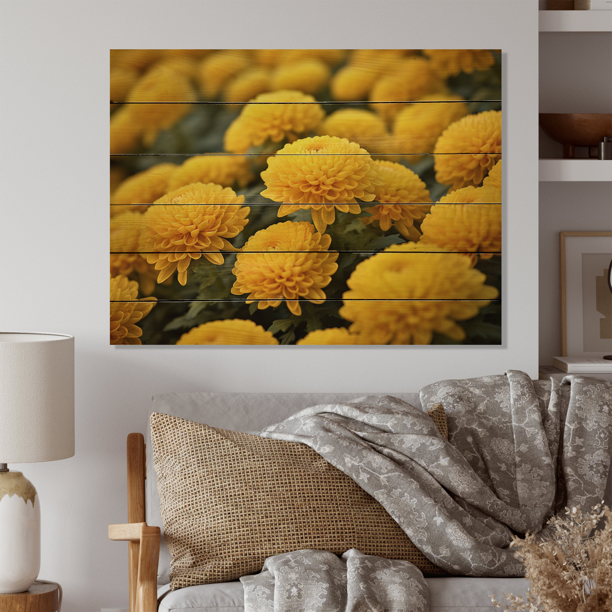 Red Barrel Studio® Yellow Mums In Bloom I On Wood Print | Wayfair