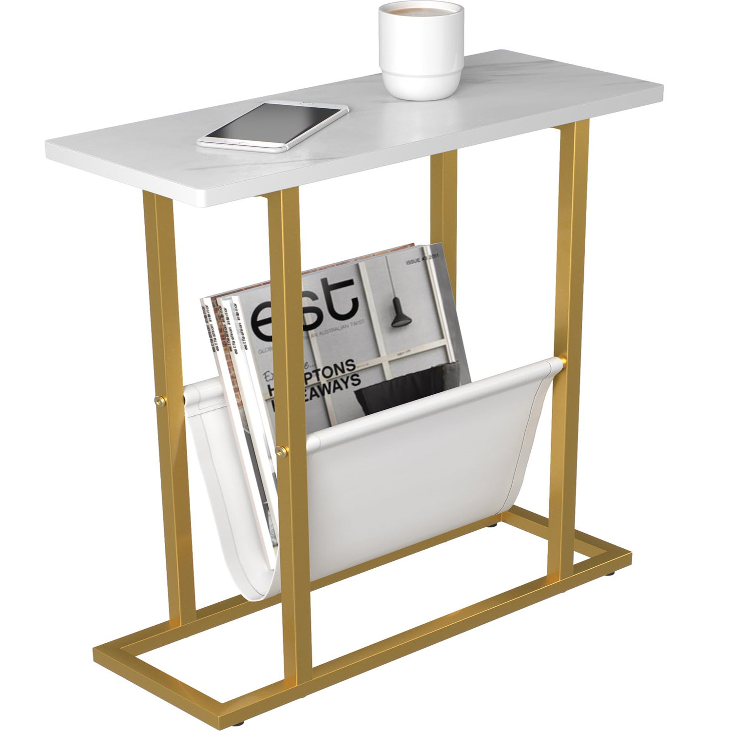 17 Stories Small Narrow End Table With Storage Bag, Multi-Purpose Side Table For Living Room ...