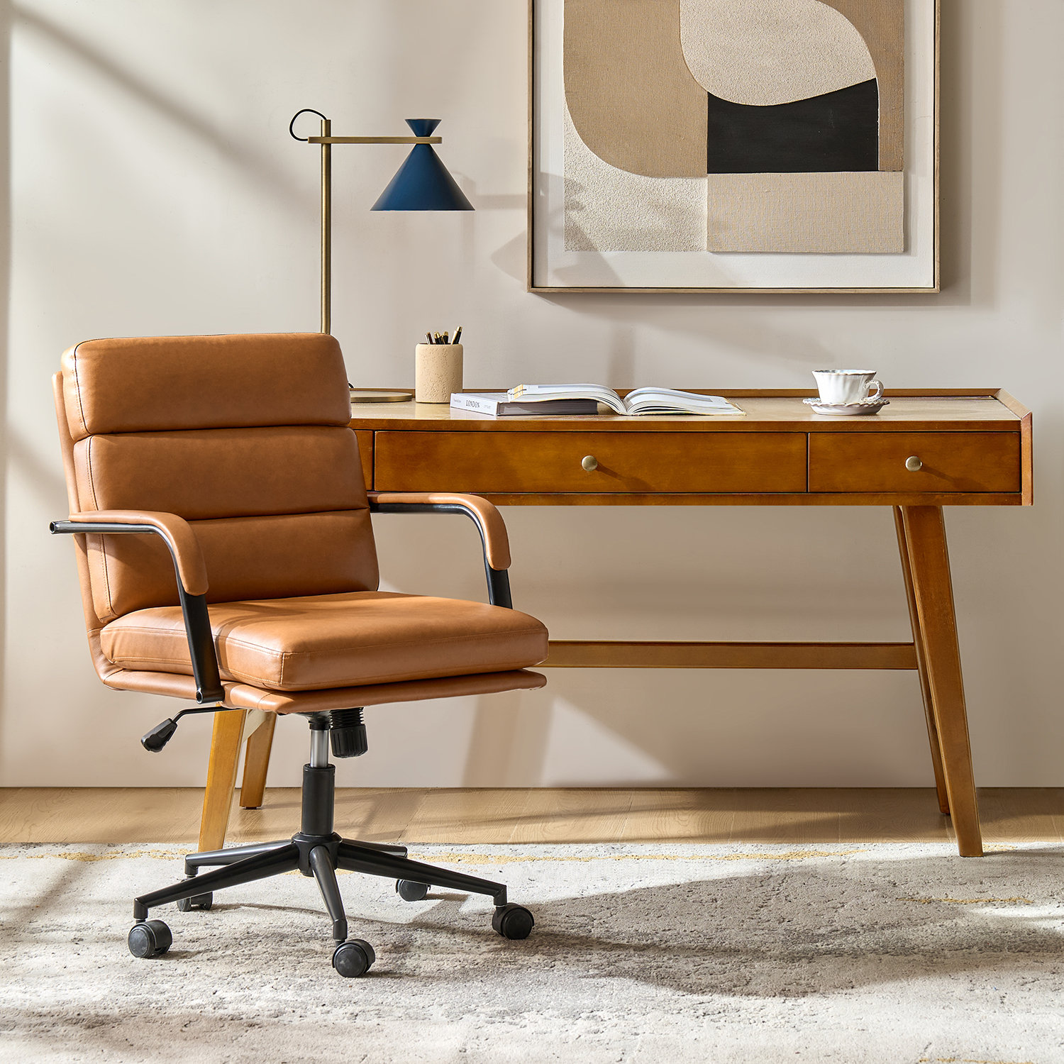 Wade Logan® Anagrace Modern 2-Piece Desk Office Chair Set with Leather ...