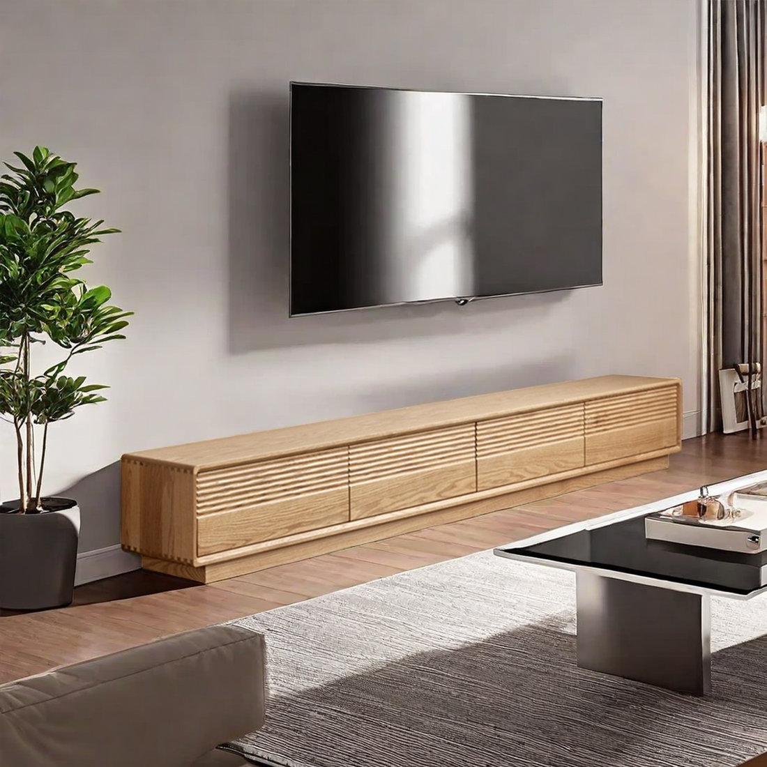 EXCEEB Premium Oak TV Stand Solid Wood 78.74'' W Storage Credenza | Wayfair