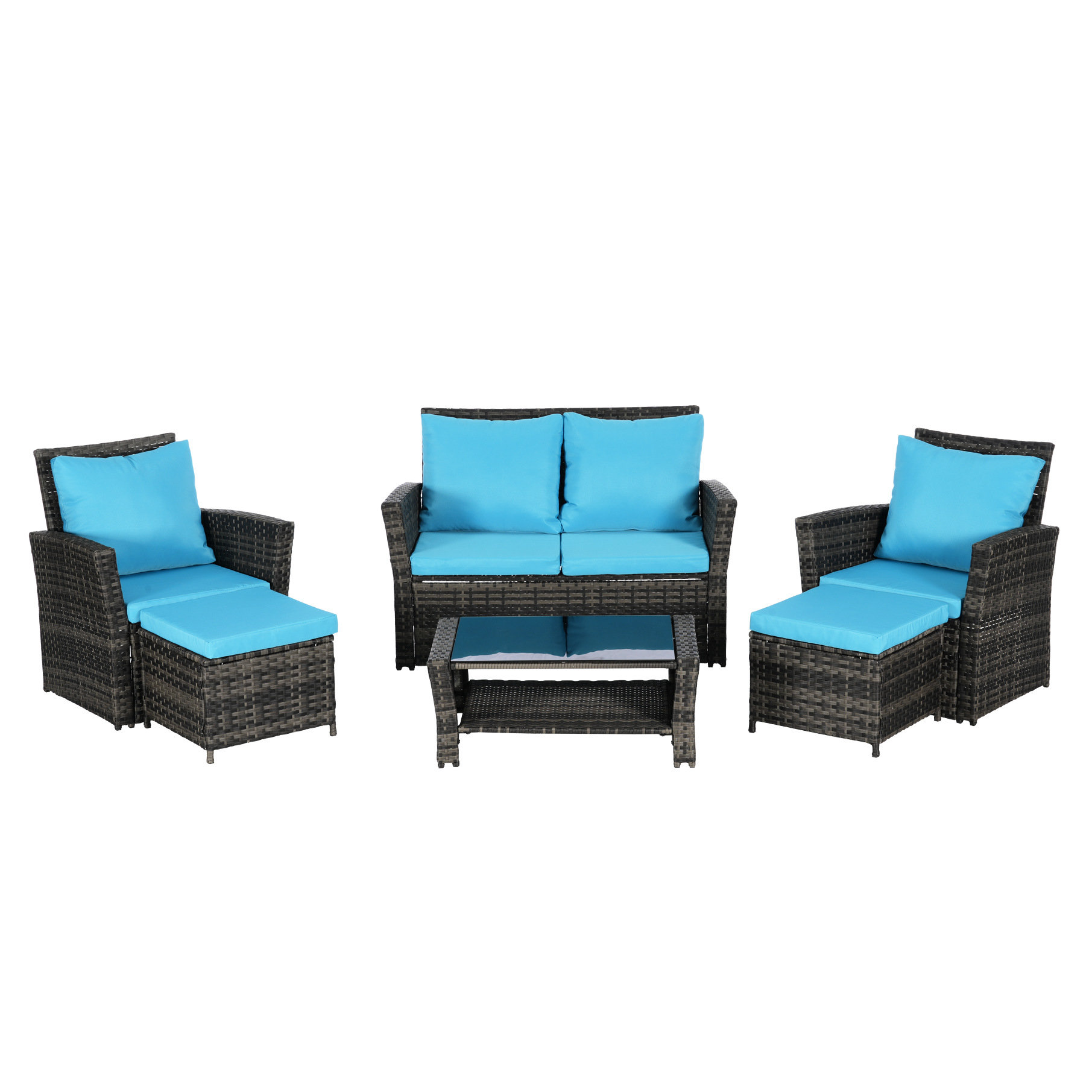 Banior 6 Piece Patio Furniture With & Tempered Glass Coffee Table ...