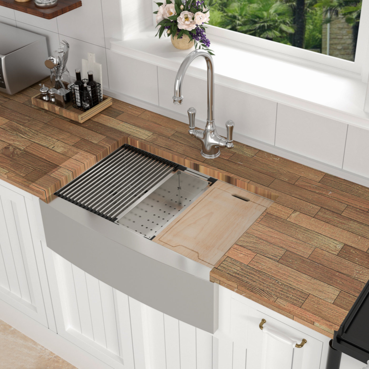 Home Decor 30 Farmhouse Sink Workstation - 30*21*9 Kitchen Sink Stainless Steel 18 Gauge Apron ...