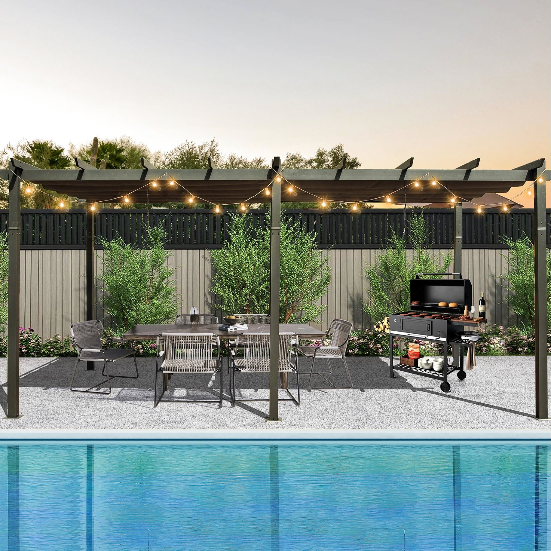 Arlmont & Co. 11 X 20 Ft Dark Gray Patio Gazebo With Canopy. Aluminum ...