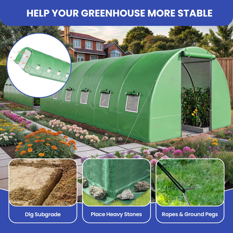 Edrosie Inc Extra Long White Greenhouse 44ft With 24 Windows & 4 Doors ...