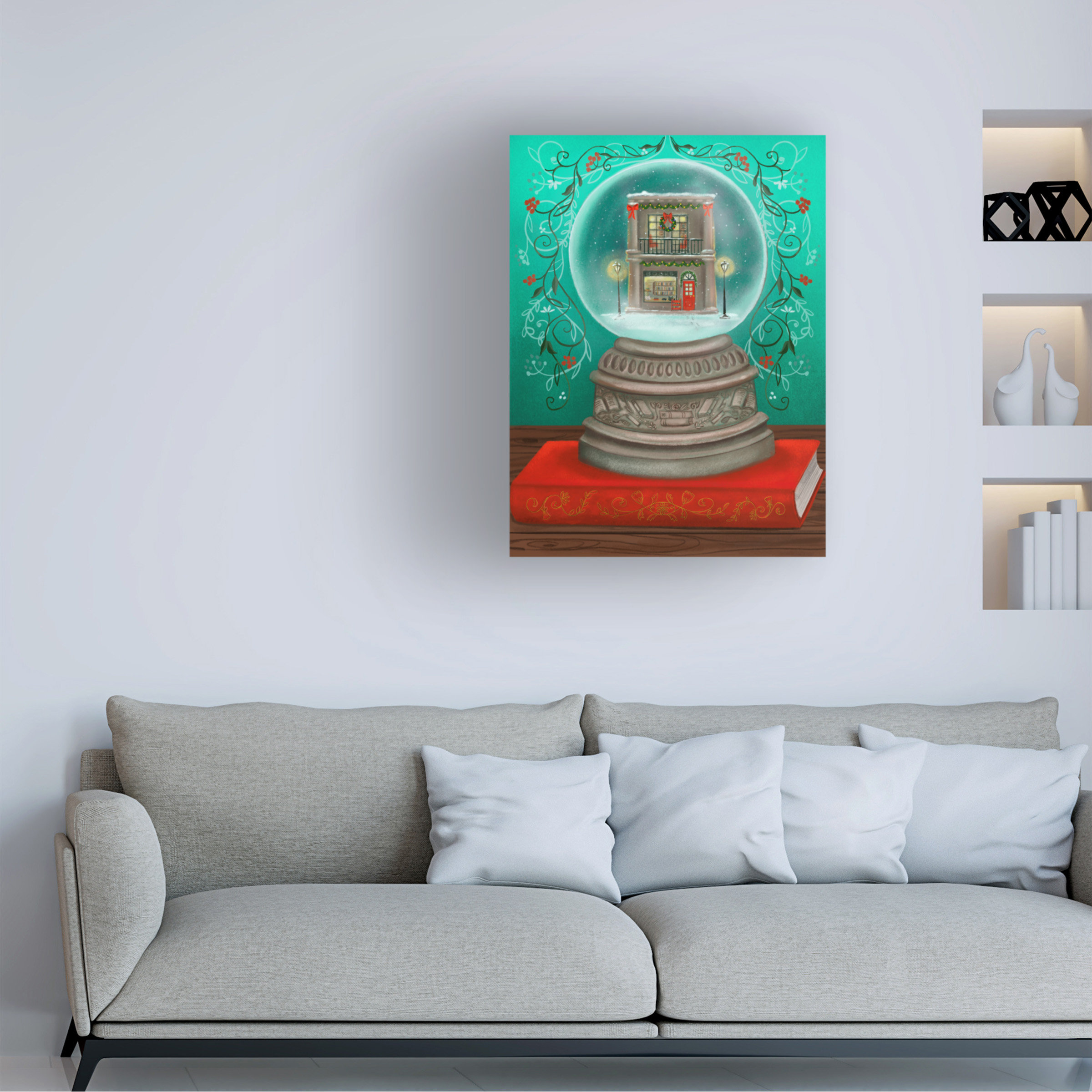 The Holiday Aisle® Christine Rotolo 'Snow Globe Bookstore' Canvas Art ...