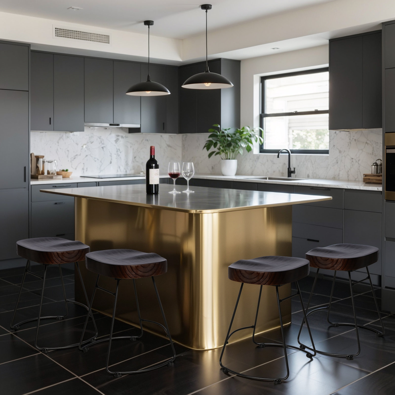 17 Stories Set Of 4 Modern Bar Stools, American Retro Country Style ...