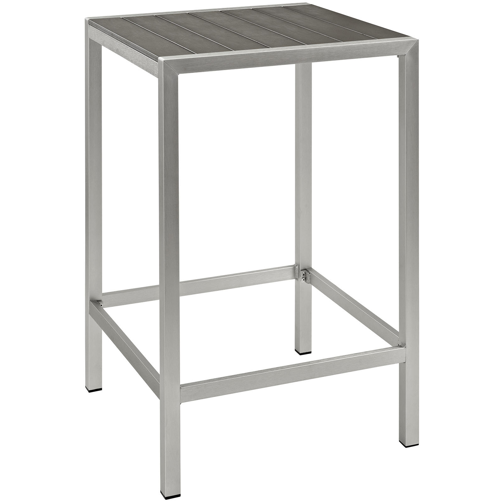 Modway Shore Aluminum Outdoor Patio Square Bar Table in Silver Gray by ...