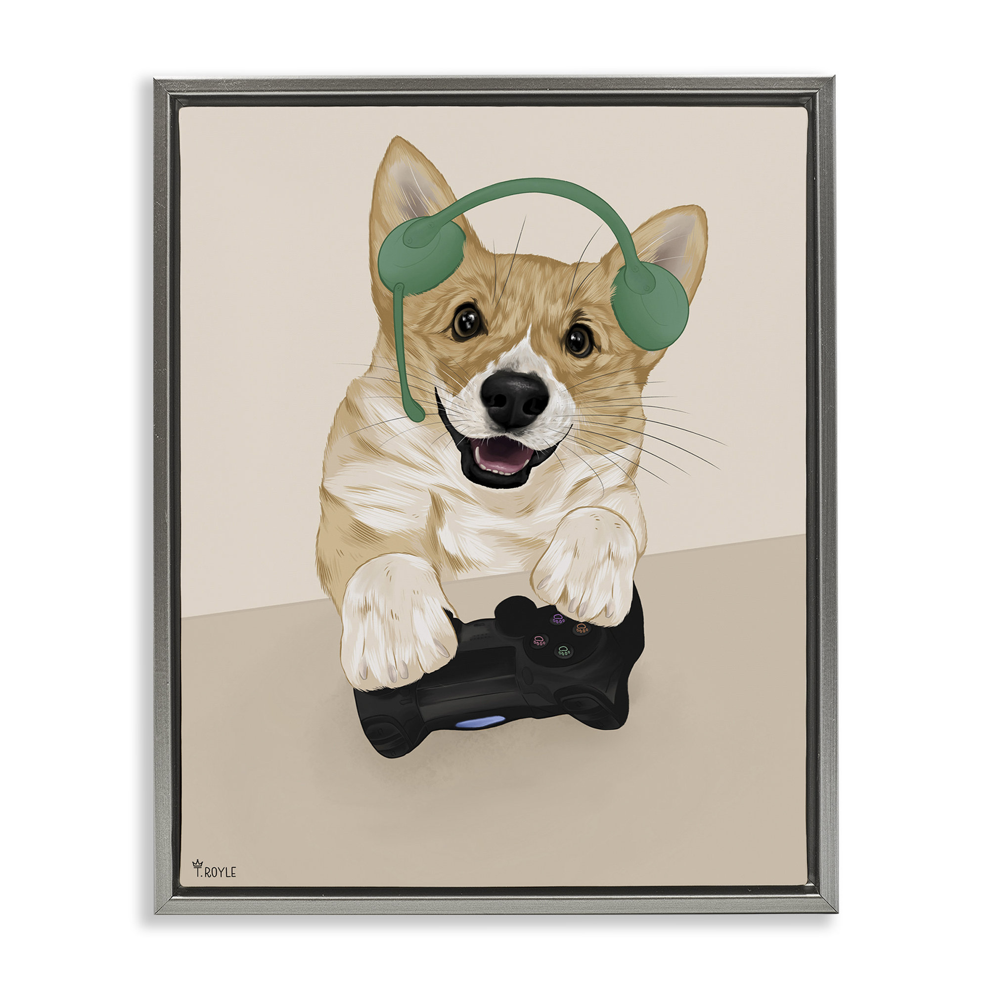 Trinx Happy Gamer Dog Framed Floater Canvas Wall Art by Tara Royle ...
