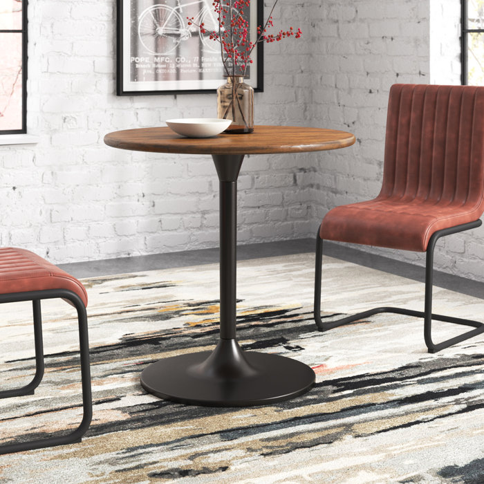 Mercer41 Locklynn Round Solid Wood Top Metal Base Dining Table | Wayfair